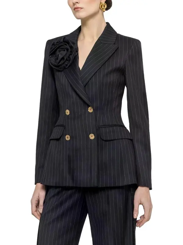 NISSA Floral Applique Pinstripe Blazer - Blue