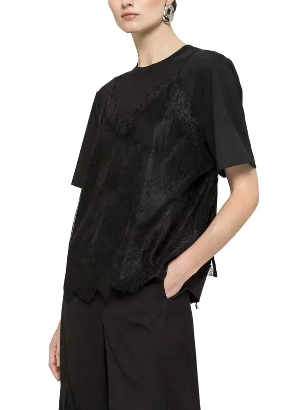 NISSA Lace Panel T-shirt - Black