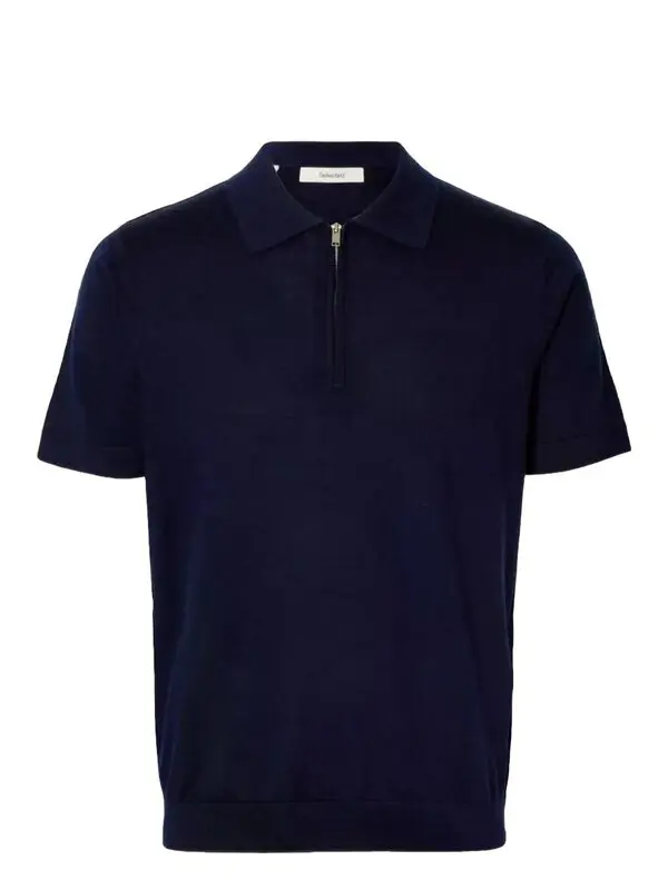 SELECTED Half Zip Knitted Polo - Blue