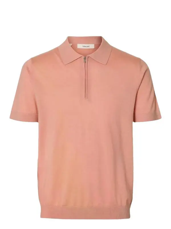 SELECTED Half Zip Polo Shirt - Pink