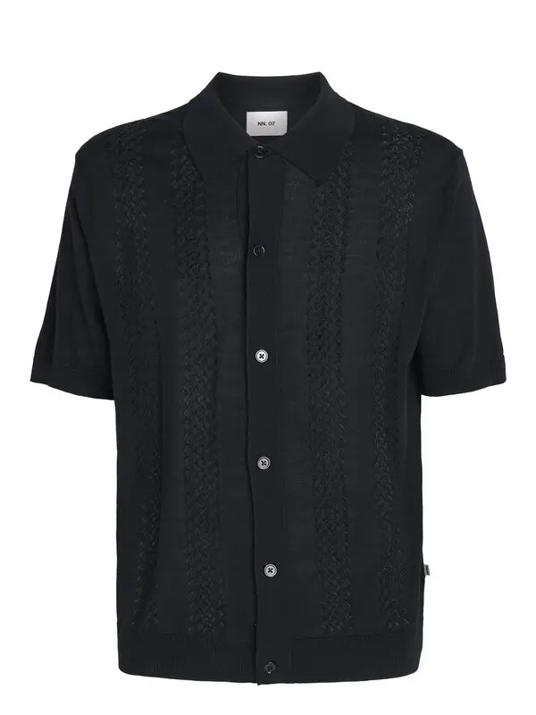 NN.07 Wool-blend Knitted Polo Shirt - Navy