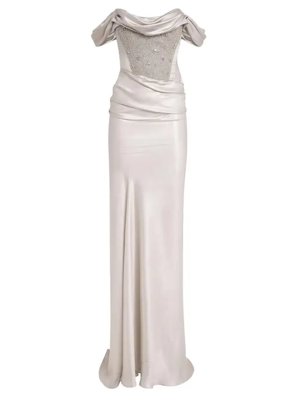 CLIO PEPPIATT Satin Crystal Paloma Gown - Silver