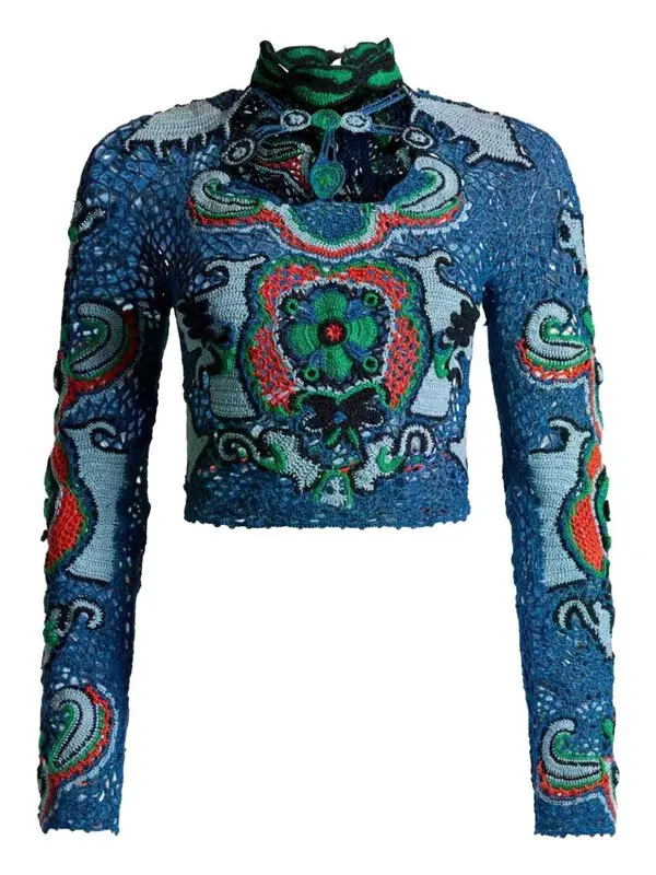 Etro Floral-motif Cropped Top - Blue