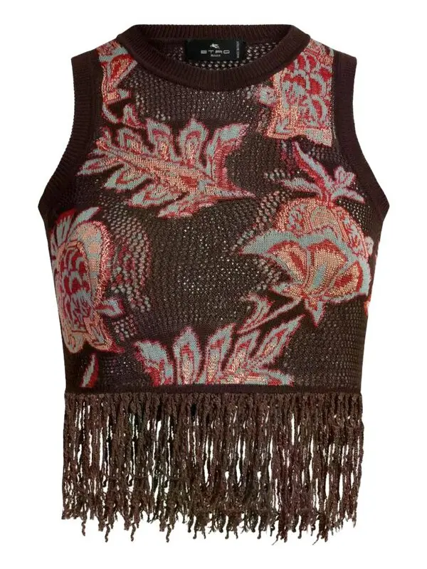 Etro Fringed Floral-detail Top - Brown