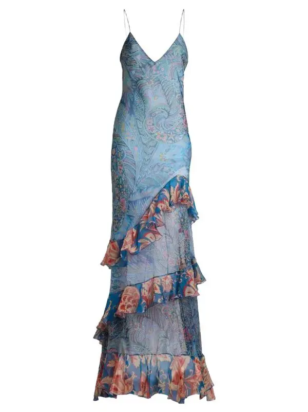 Etro Ruffled Floral-print Maxi Dress - Blue