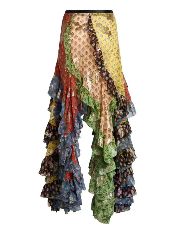 Etro Asymmetric Skirt With Floral And Paisley Print - Neutrals
