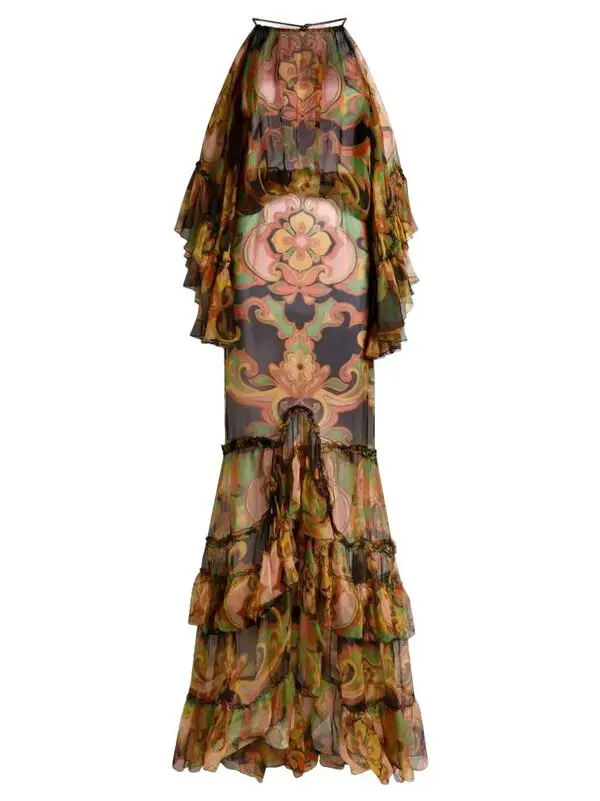 Etro Ruffled Floral-print Maxi Dress - Brown