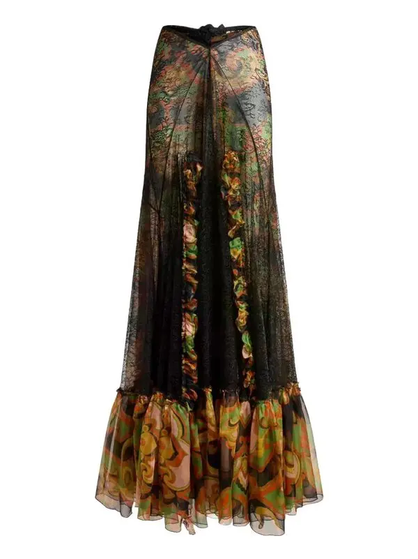 Etro Lace-detail Floral Maxi Skirt - Black