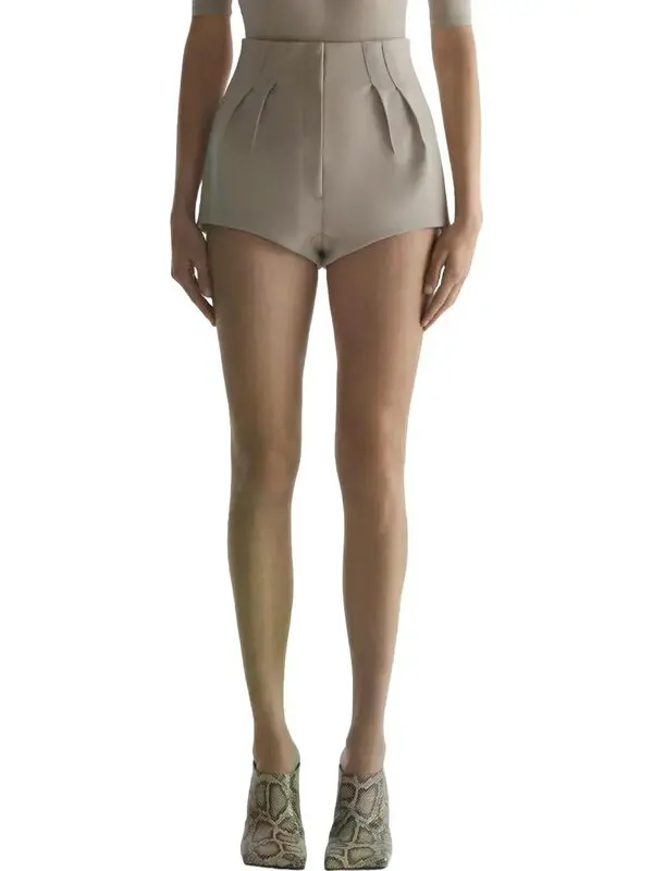 MUGLER Pleated High-waist Shorts - Neutrals