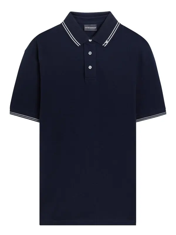 Emporio Armani Piqué Stretch-cotton Polo Shirt - Navy
