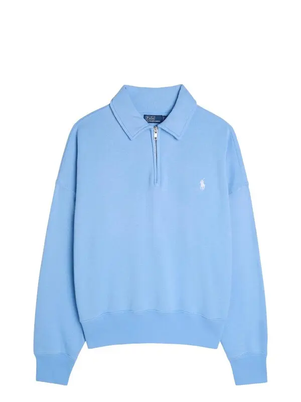 Polo Ralph Lauren Logo-embroidered Cotton-blend Polo Sweatshirt - Light Blue