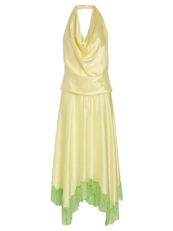 Staud Elira Lace-trim Stretch-silk Midi Dress - Yellow
