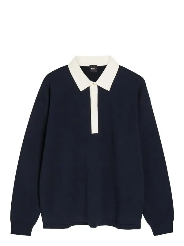 BOSS Cotton And Wool-blend Rugby Top - Navy