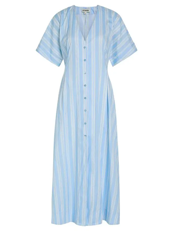 Staud Elle Striped Stretch-cotton Midi Dress - Light Blue