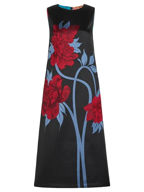 La DoubleJ Column Floral-jacquard Satin-twill Midi Dress - Multicoloured