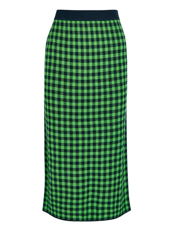 Guest In Residence Gingham Silk And Linen-blend Midi Skirt - Green