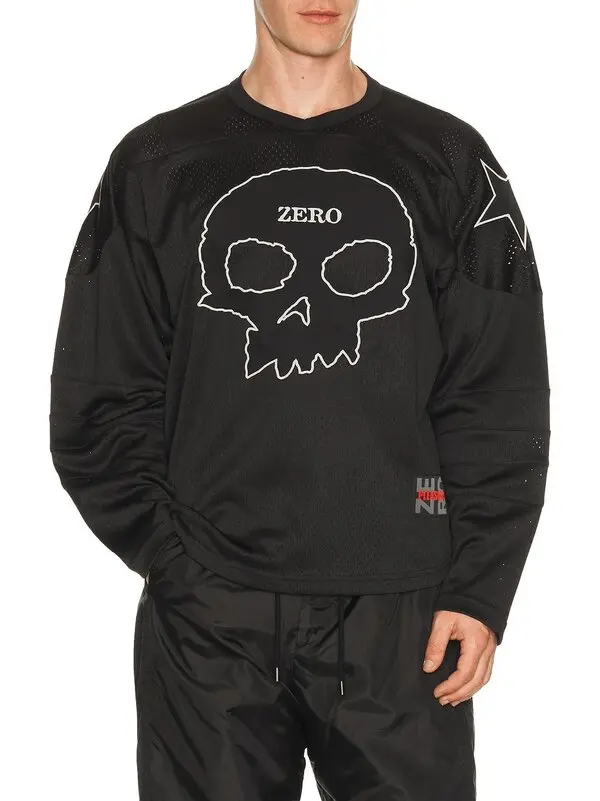 PLEASURES X Zero Skateboards Jamie Hockey Jersey - Black
