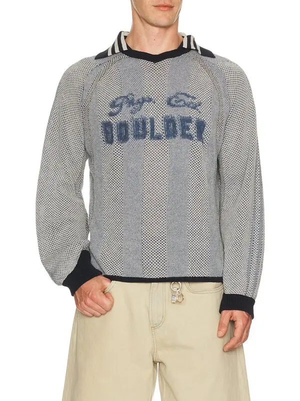 ISA BOULDER Athletic Stripe Sweater - Ice Blue