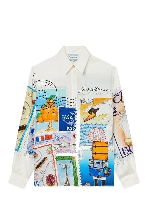 Casablanca Souvenirs De Vacances Long Sleeve Silk Shirt - Multicolor