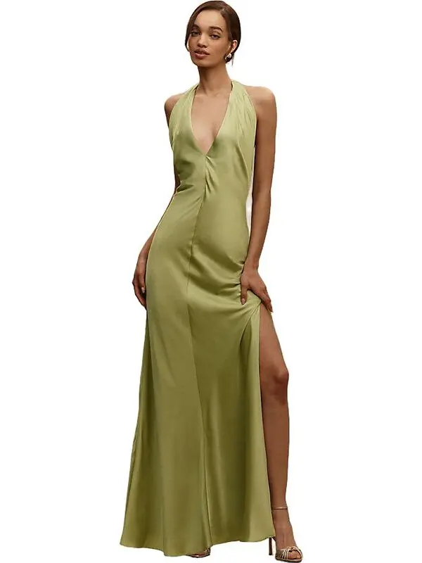Bhldn Celeste Plunge Satin Maxi Dress - Light Green