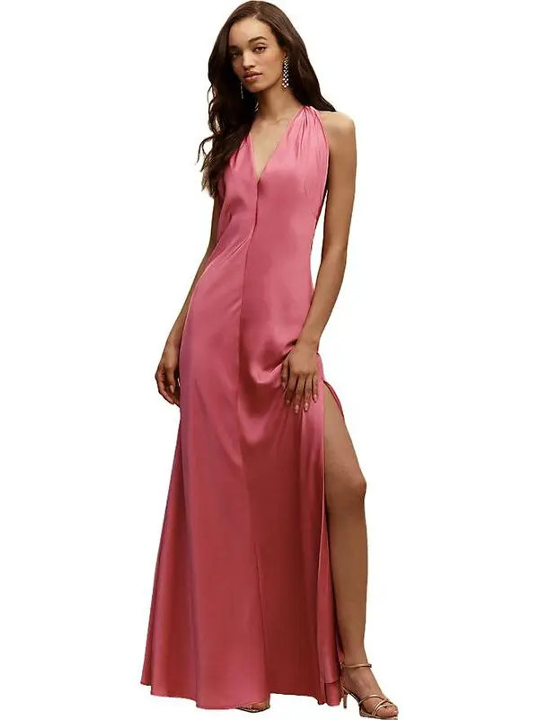 Bhldn Celeste Plunge Satin Maxi Dress - Pink Guava