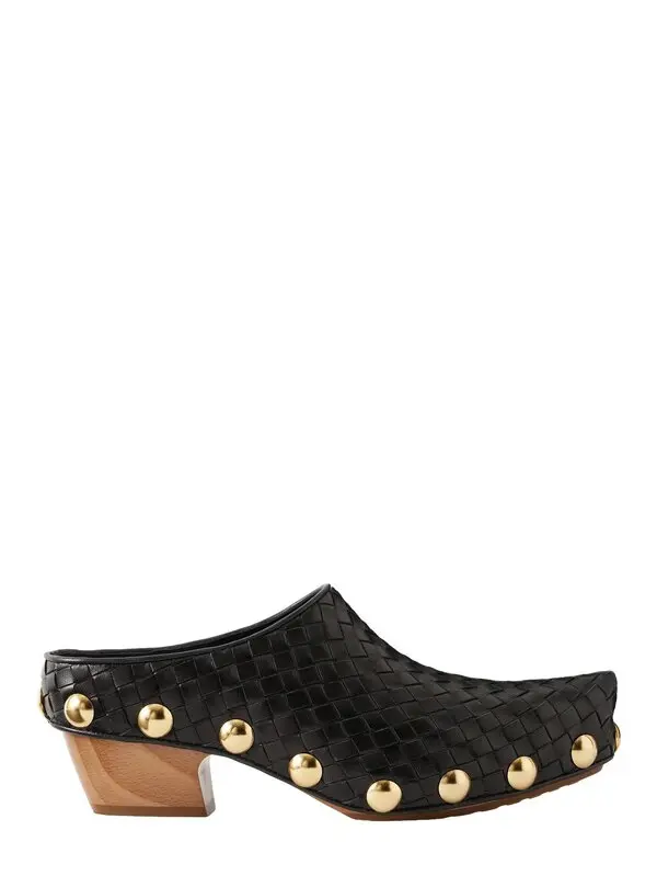 Bottega Veneta Gondola Studded Intrecciato Leather Clogs - Black