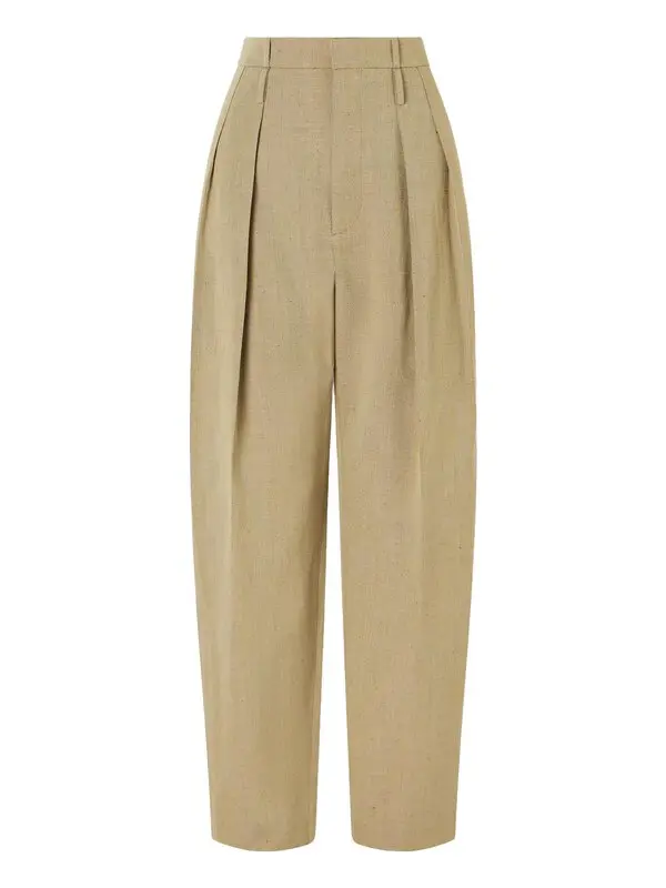 Bottega Veneta Cropped Pleated Woven Tapered Pants - Green