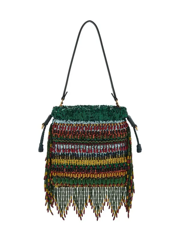 Etro Kalispera Beaded And Embroidered Shoulder Bag - Green