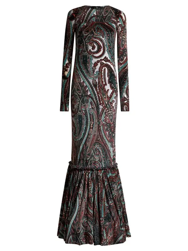 Etro Printed Velvet-devore Maxi Dress - Multi