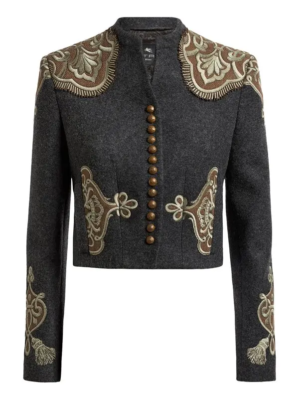 Etro Cropped Wool-blend Jacket - Grey