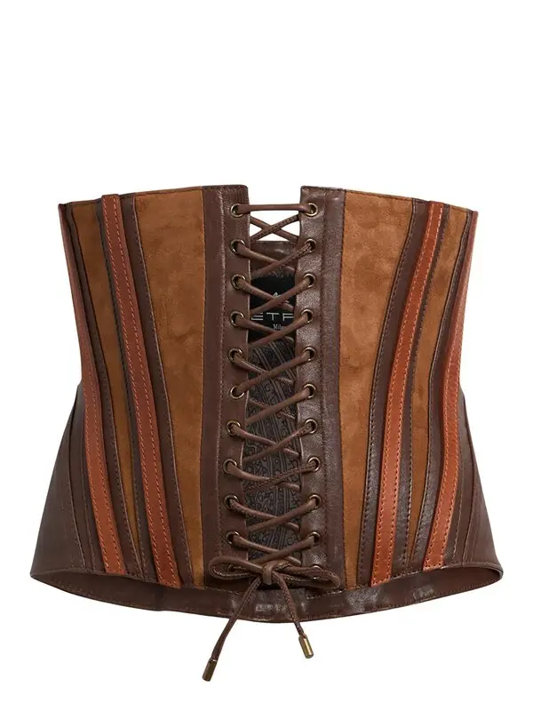 Etro Lace-up Leather Corset Top - Brown