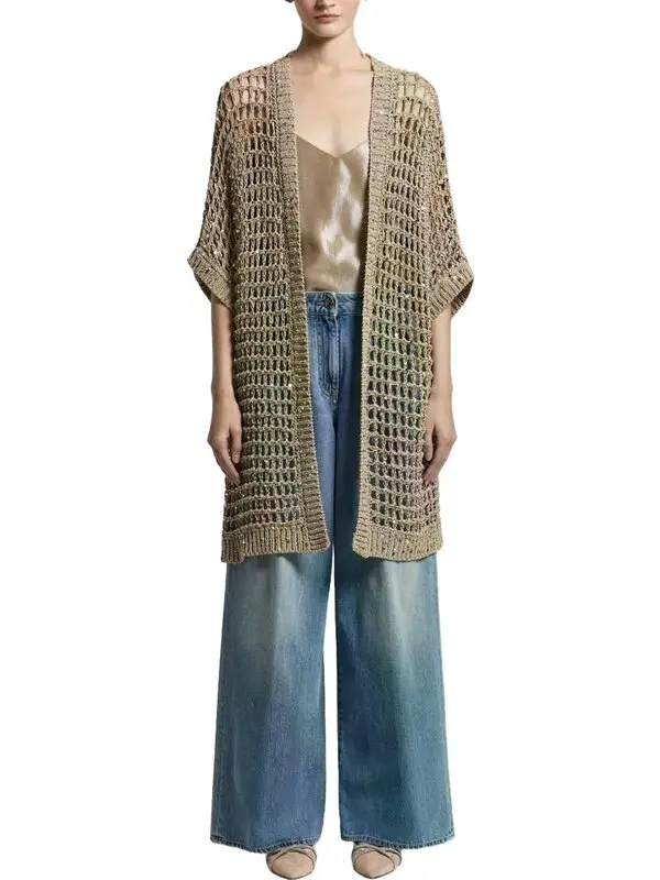 Peserico Mesh Sequin Appliquéd Cardigan - Neutrals