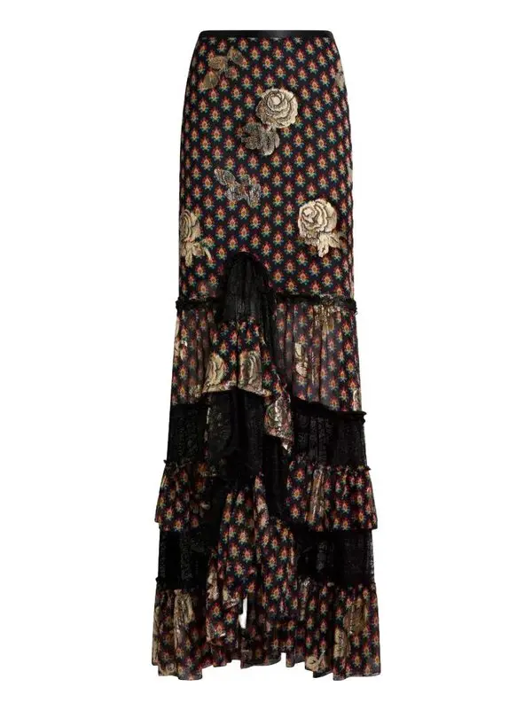 Etro Silk And Lace Maxi Skirt - Black
