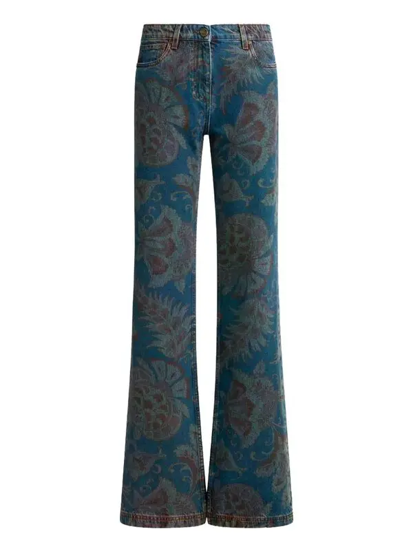 Etro Floral-print Flare Jeans - Blue
