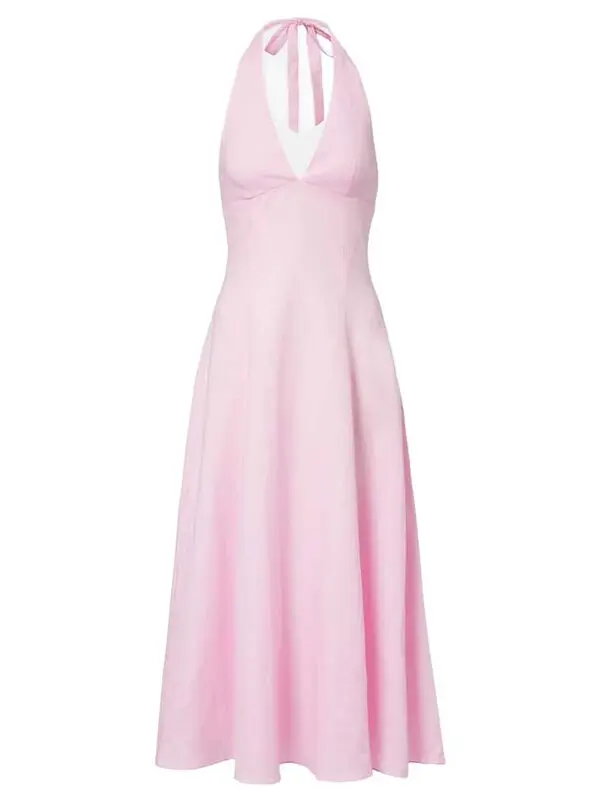 Faithfull The Brand Marais Halterneck Linen Midi Dress - Pink