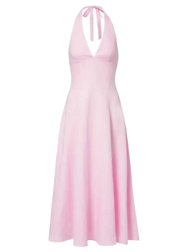 Faithfull The Brand Marais Halterneck Linen Midi Dress - Pink