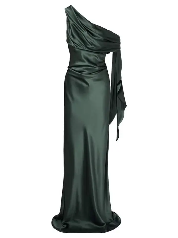 THE SEI Draped Asymmetric Silk Gown - Green