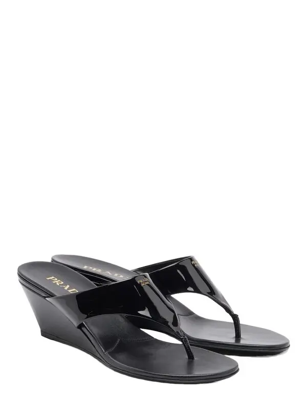 Prada Patent Leather Thong Sandals - Black