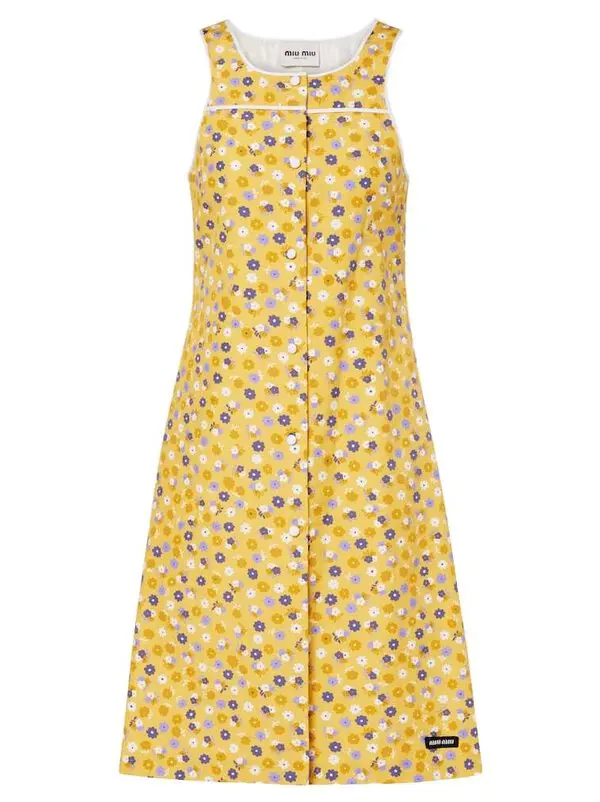 Miu Miu Floral Cotton Poplin Midi Dress - Yellow