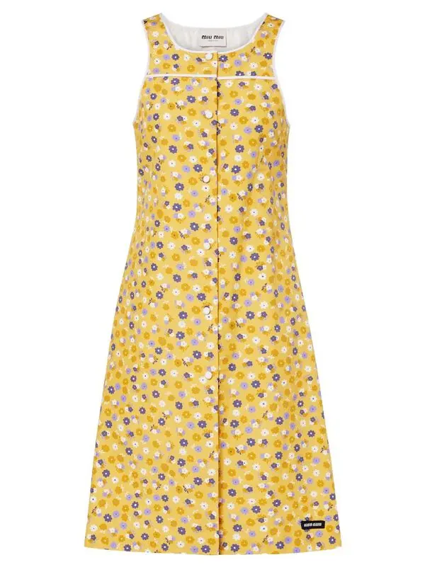 Miu Miu Floral Cotton Poplin Midi Dress - Yellow
