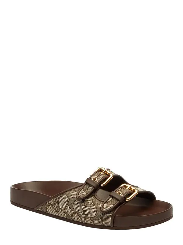 COACH OUTLET Coach® Signature Jacquard Buckle Sandals - Oak/maple