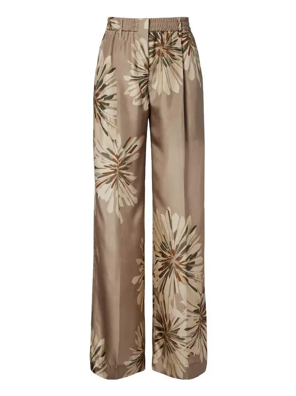 Brunello Cucinelli Floral Silk Pongee Wide-leg Pants - Multicoloured