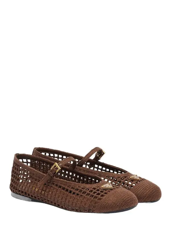 Prada Crochet Mary Jane Flats - Brown