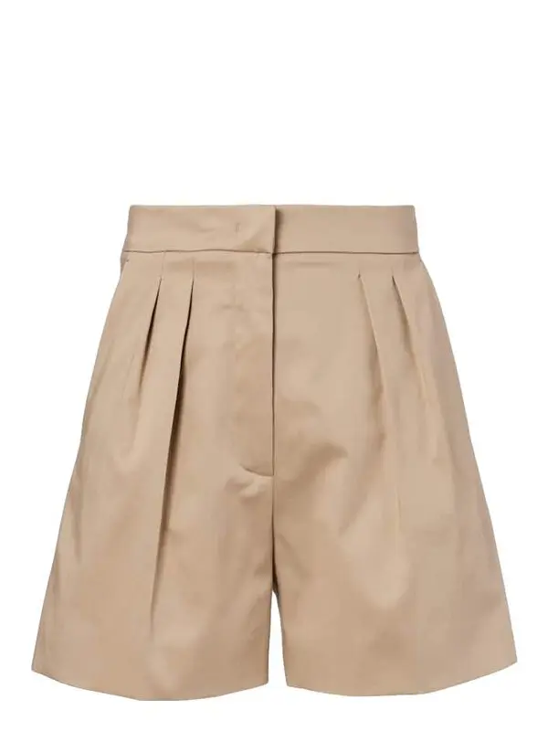 Max Mara Tabacco Pleated Cotton-blend Shorts - Beige