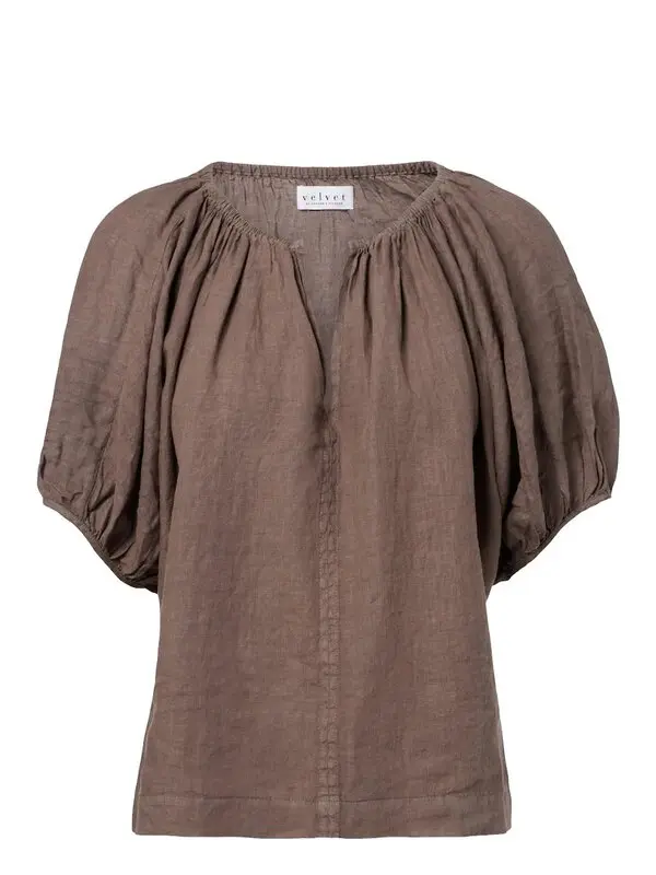 Velvet By Graham & Spencer Cosette Linen Blouse - Brown