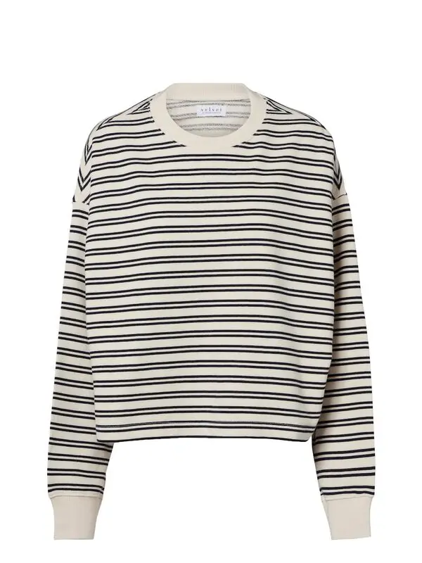 Velvet By Graham & Spencer Isabelle Striped Cotton Jersey Sweatshirt - White