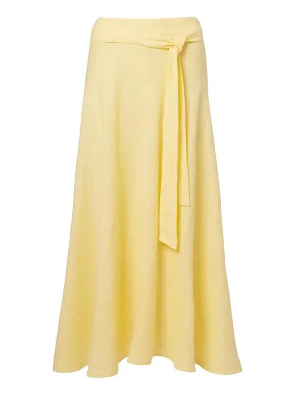 Velvet By Graham & Spencer Malina Linen Midi Skirt - Yellow