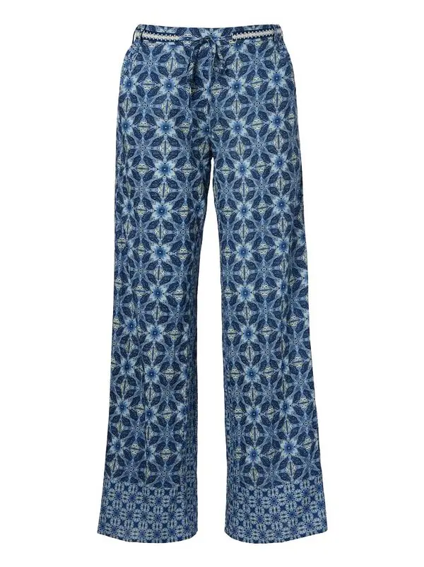 Velvet By Graham & Spencer Kendra Printed Cotton Wide-leg Pants - Blue