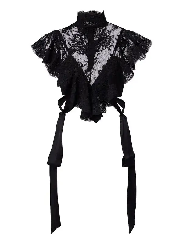Zimmermann Luna Ruffled Lace Crop Top - Black