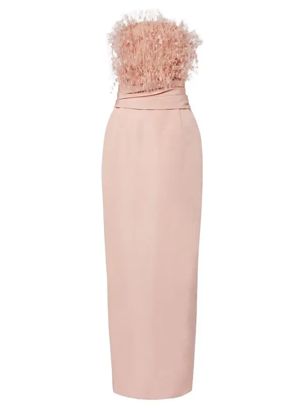 Oscar De La Renta Feather-trimmed Silk Faille Bustier Gown - Pink